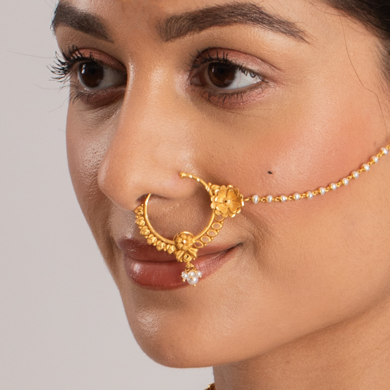 Rosette 22ct Gold Indian Bridal Nath PureJewels UK